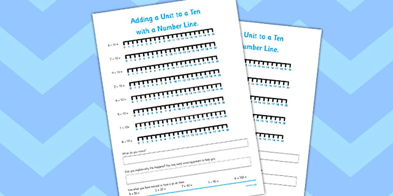 Black and White Adding a Unit to a Ten with a Number Line Worksheet