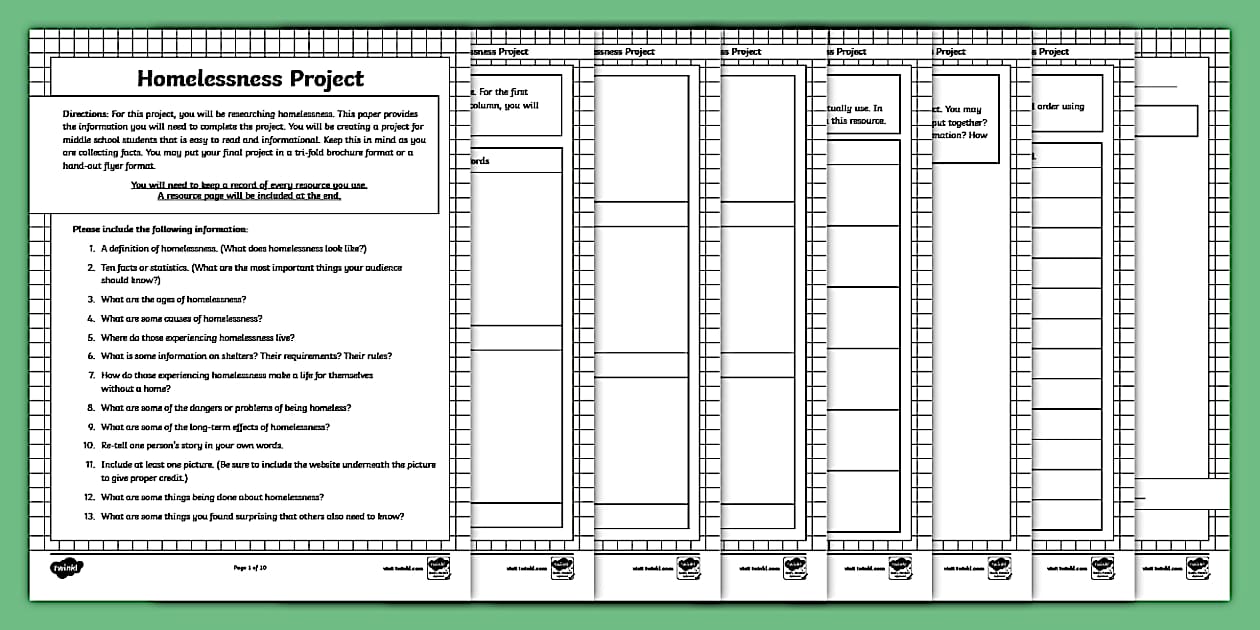 Eighth Grade Homeless Project Activity (Teacher-Made)