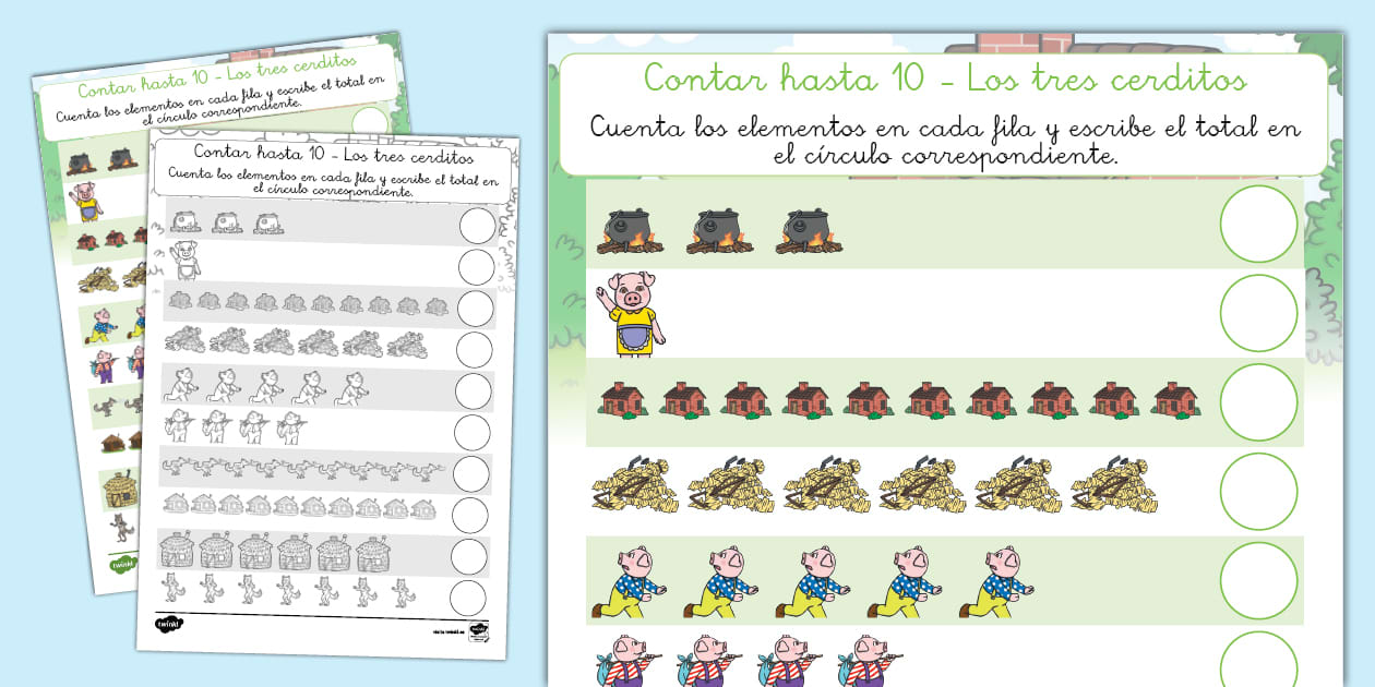 Ficha de contar: Los tres cerditos - Twinkl