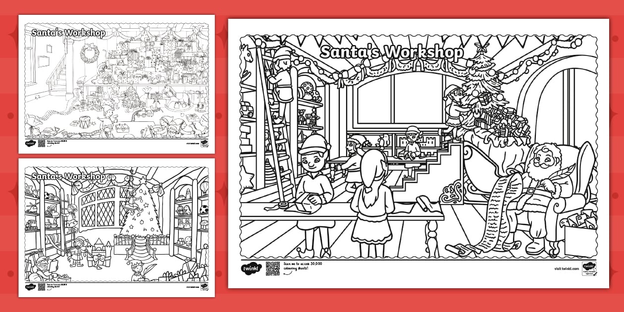 Santa's Workshop Colouring Activity (teacher made) - Twinkl