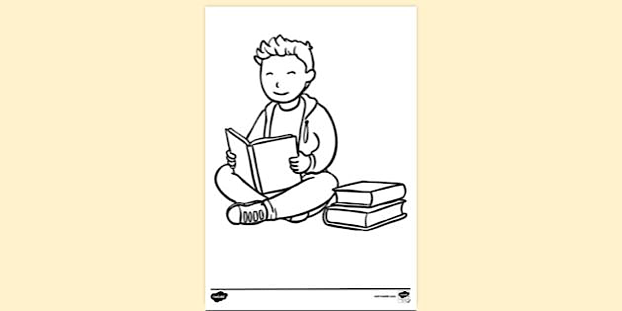 Child Reading A Book Colouring Sheet | Colouring Sheets