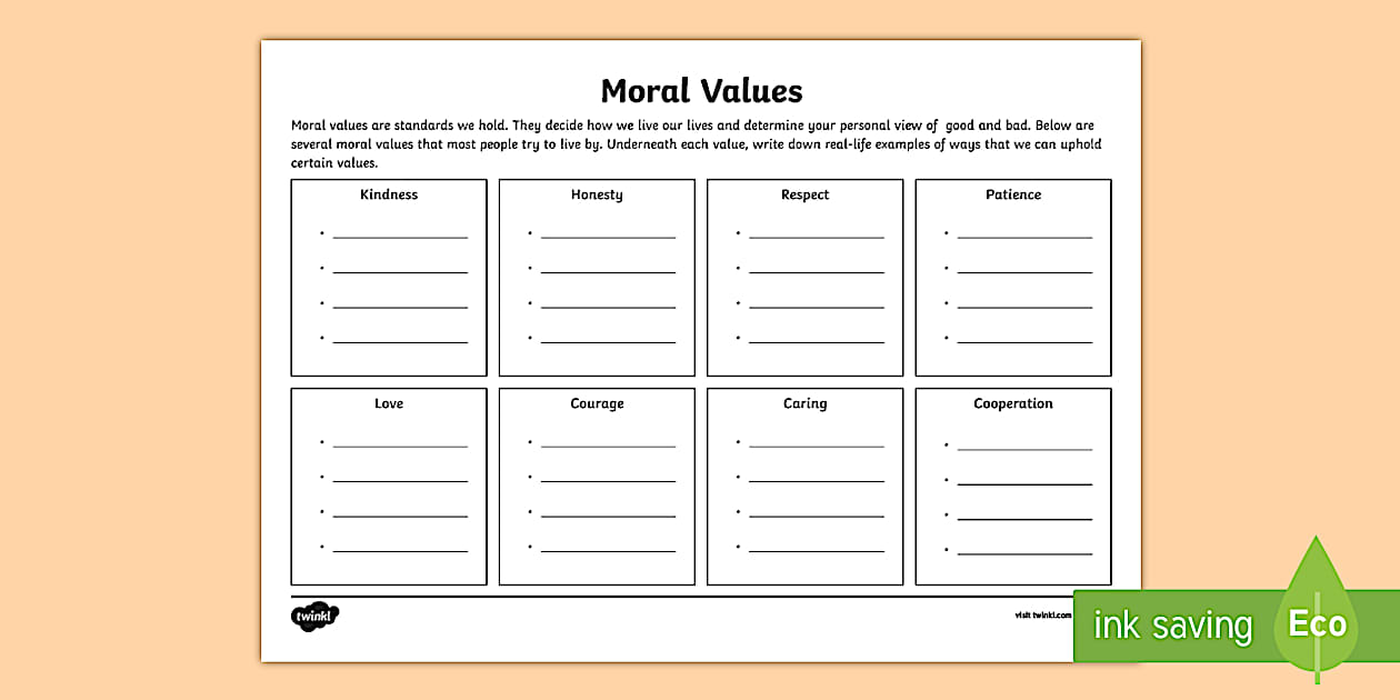 Editable Moral Values Worksheet (teacher made) - Twinkl