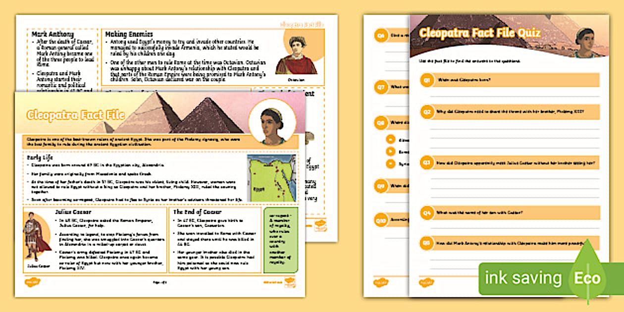 Cleopatra Fact File and Quiz (teacher made) - Twinkl