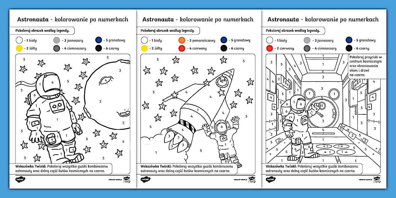 Kosmos | Kolorowanka dla dzieci po numerkach | Dzień Kosmosu