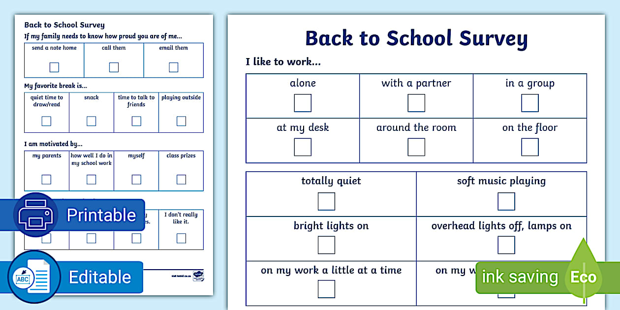 Back to School Learning Survey (teacher made) - Twinkl