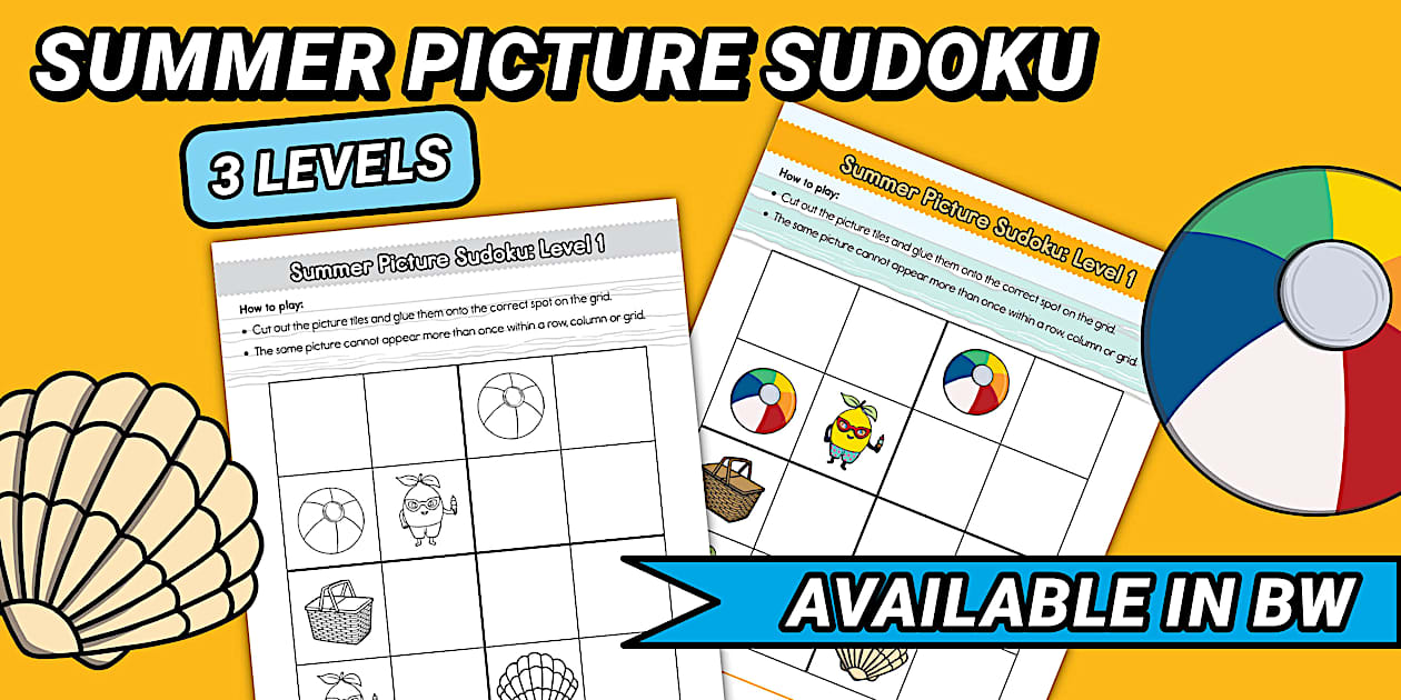 FREE! - Summer Picture Sudoku 3 Levels (teacher made)