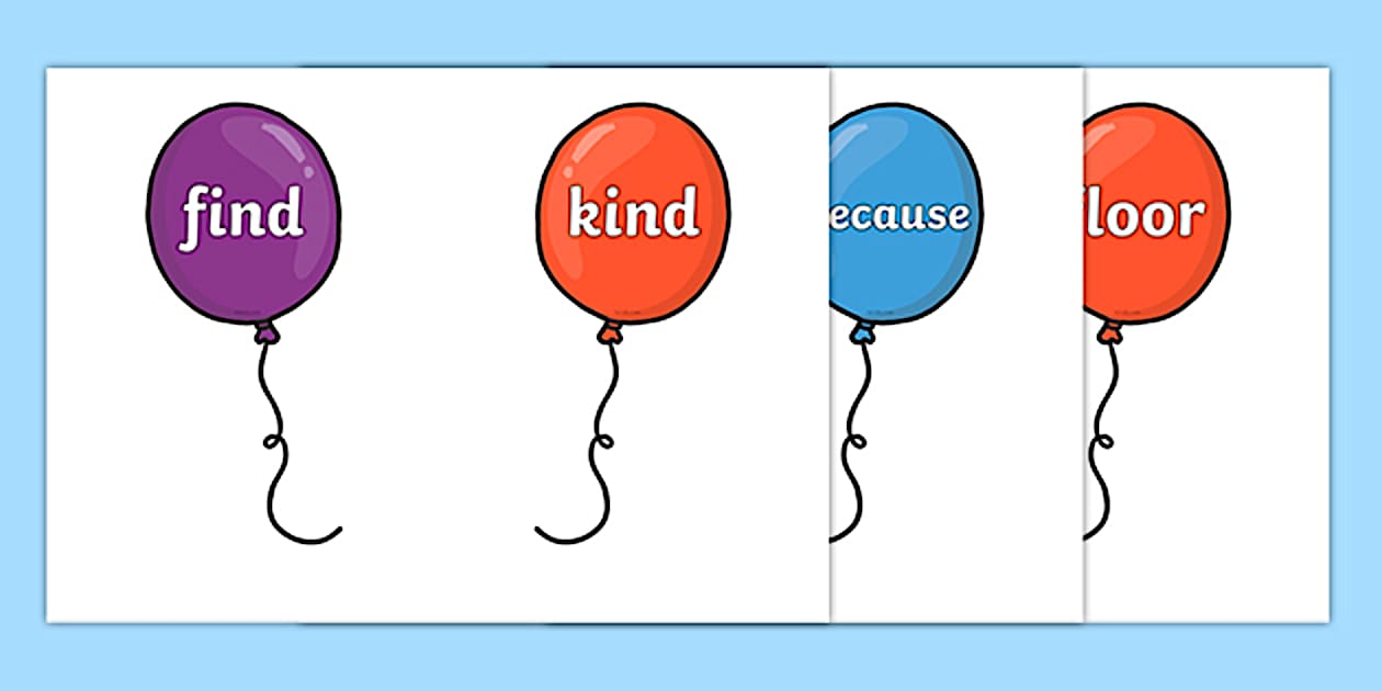 Year 2 Common Exception Words on Balloons Cut-Outs - Twinkl