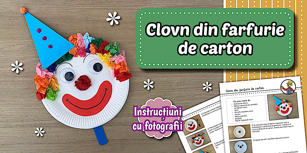 Clovn din farfurie de carton – Activitate practică