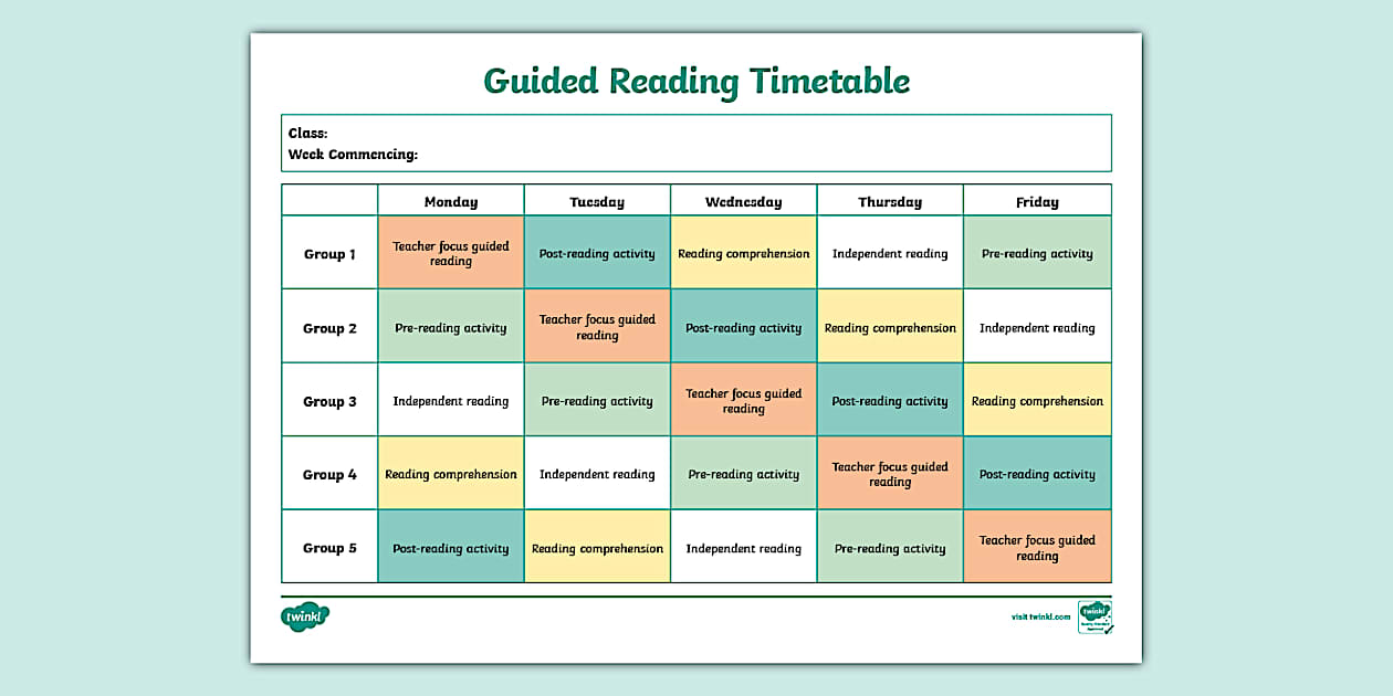 Guided Reading Schedule Template - English - Parents