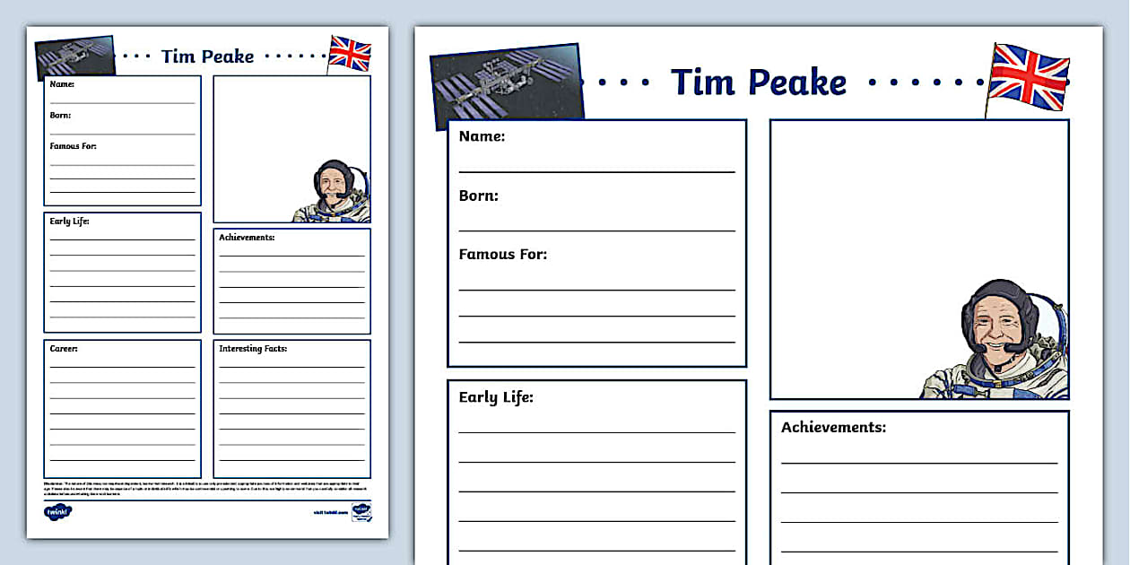 Editable KS2 Tim Peake Fact File Template (teacher made)