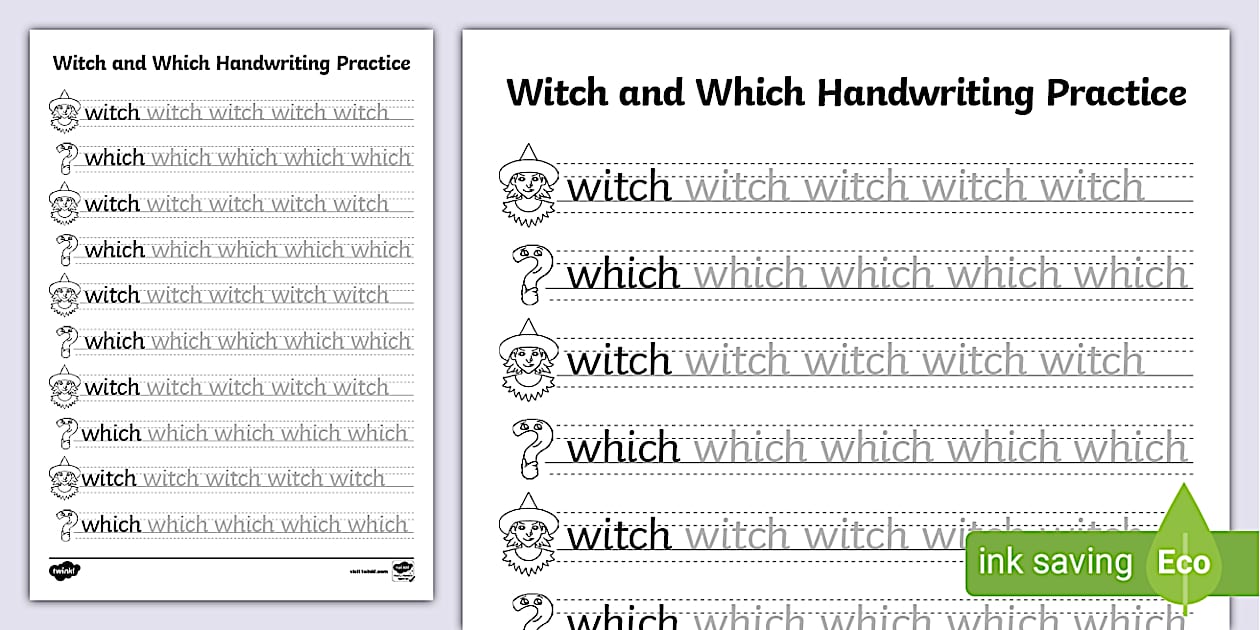 Witch and Which Handwriting and Spelling Practice - Twinkl