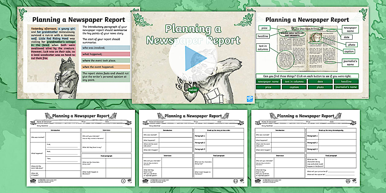 Planning a Newspaper Report PowerPoint & Worksheet Resource Pack