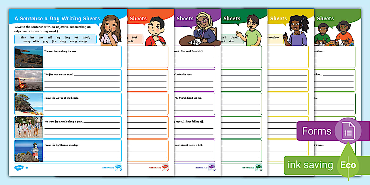 Level 2 Sentence A Day Differentiated Writing Sheets (Set 2)
