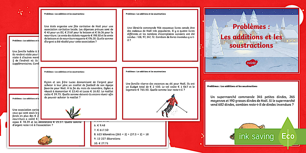 Cartes de défis sur Noël : Les additions et les soustractions