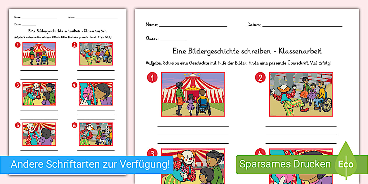 Eine Bildergeschichte schreiben: Im Zirkus - Klassenarbeit