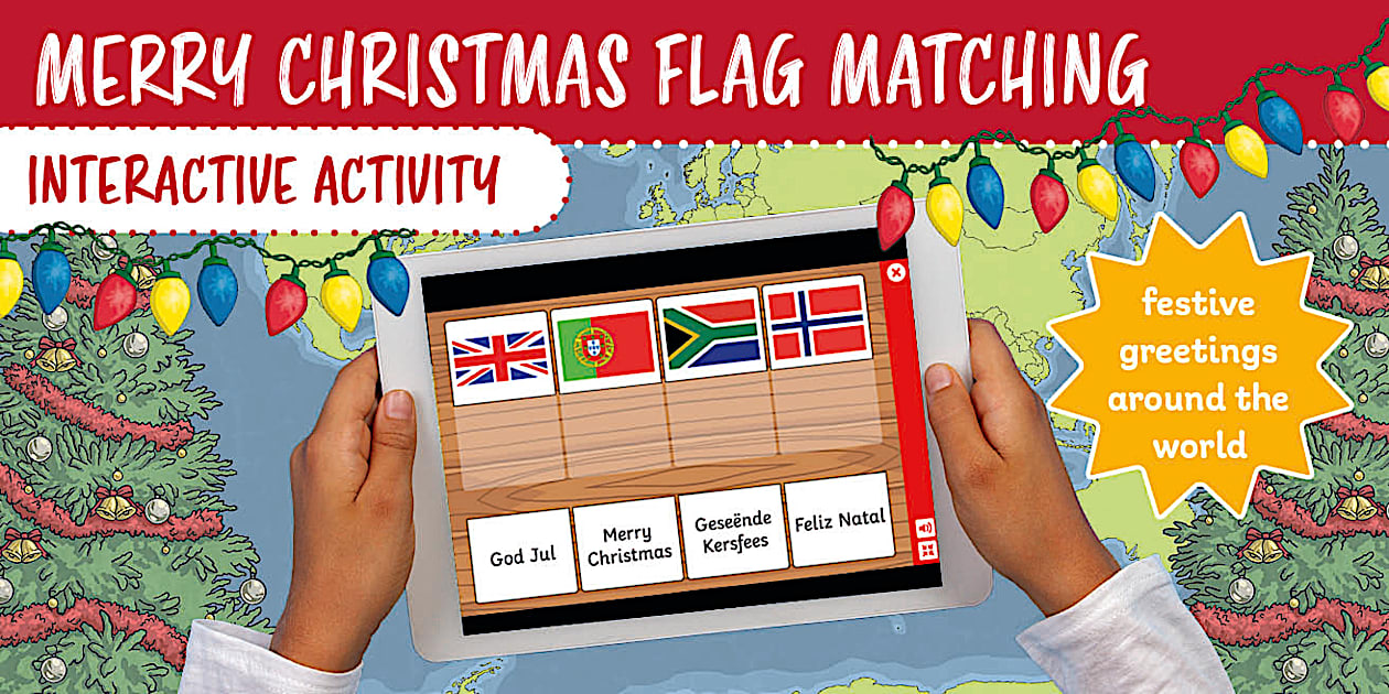 Merry Christmas Flag Matching Interactive Activity