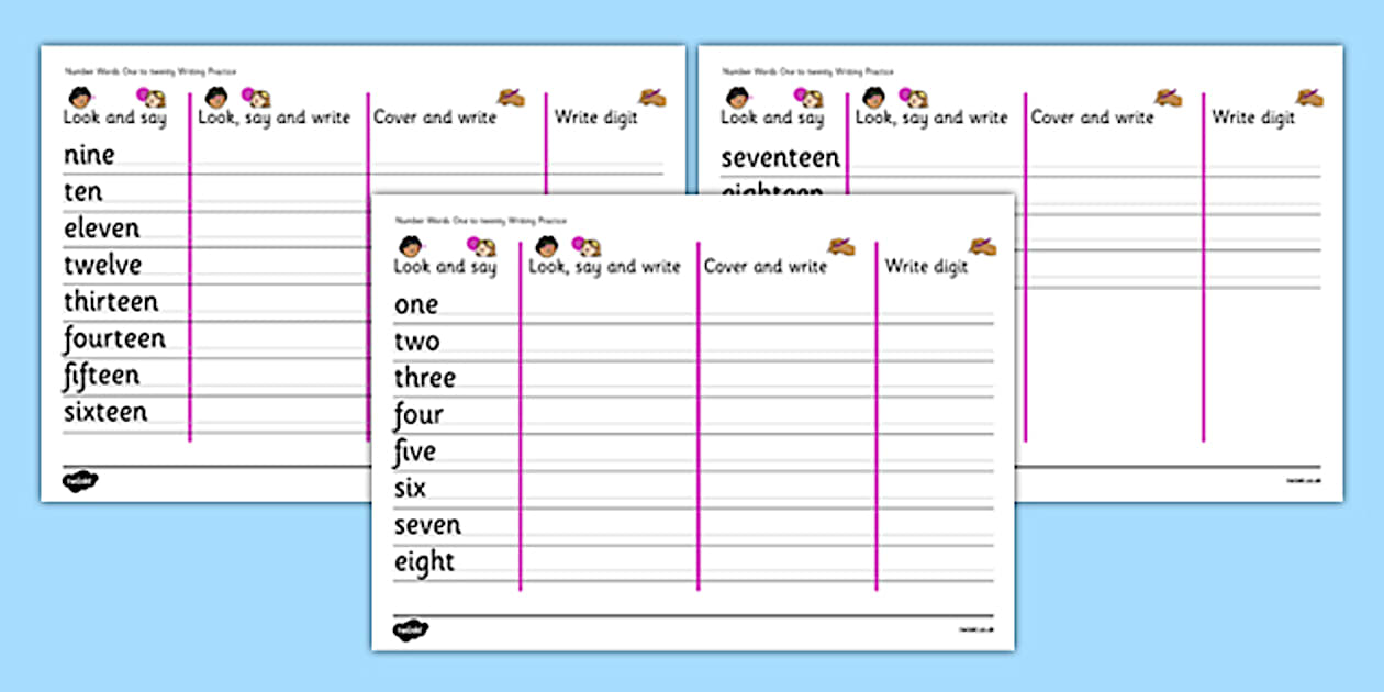 Number Words and Digits Writing Practice Worksheet / Worksheet Pack