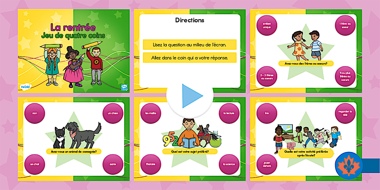 Back to School Four Corners Activity French (Teacher-Made)