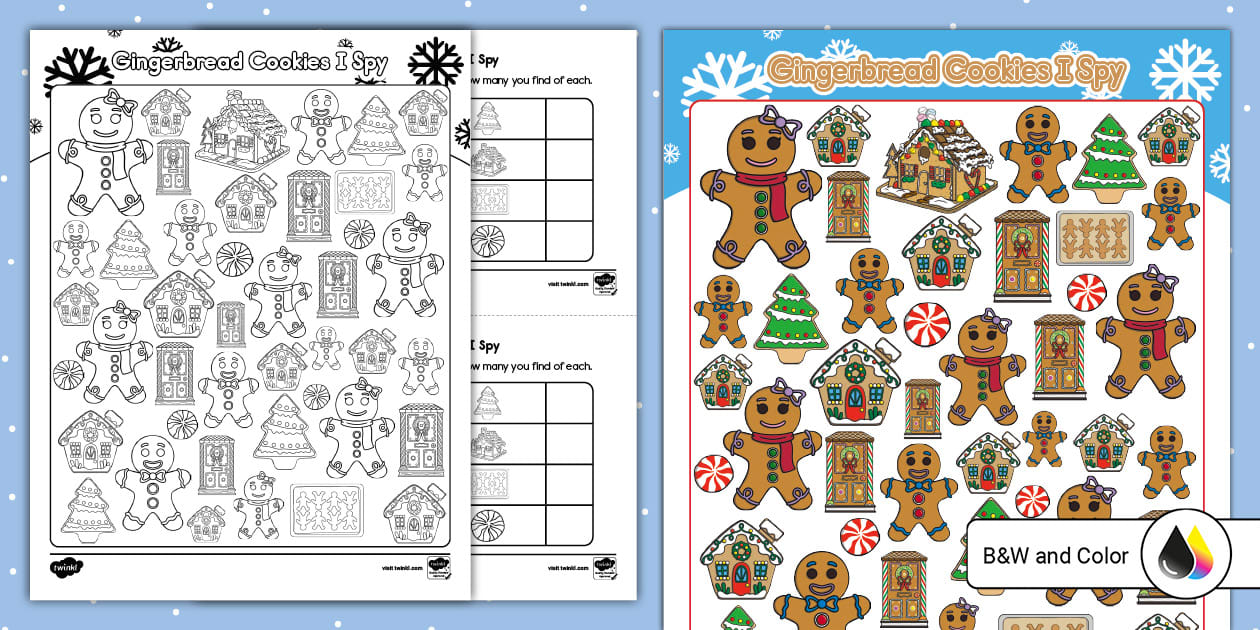 Gingerbread Cookies I Spy Activity Worksheet (teacher made)