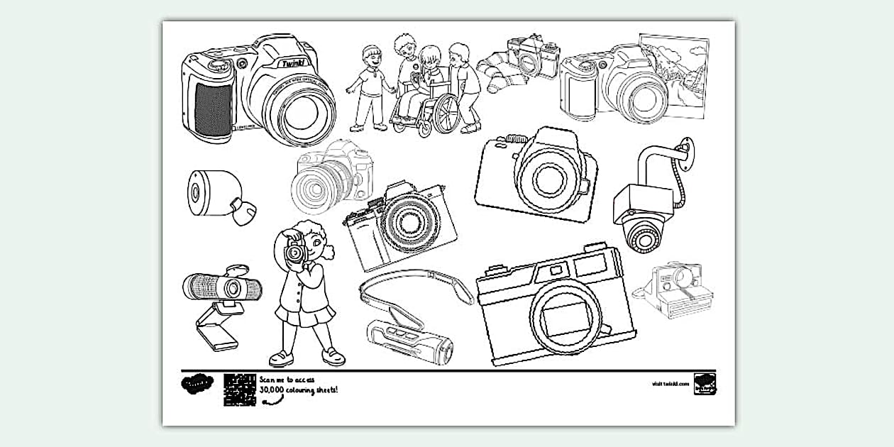 Camera Colouring Page (teacher made) - Twinkl