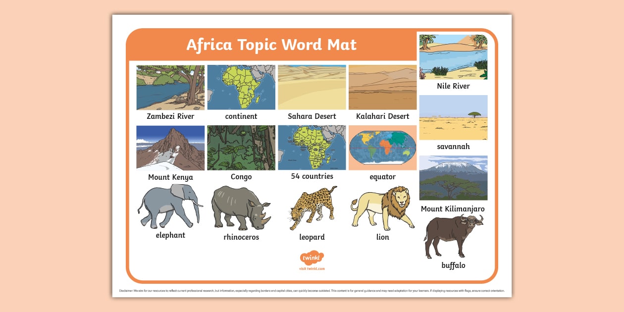 Africa Topic Word Mat - KS1 - Twinkl