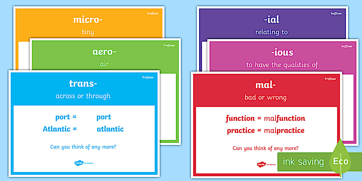 Prefix and Suffix Display Posters (teacher made) - Twinkl