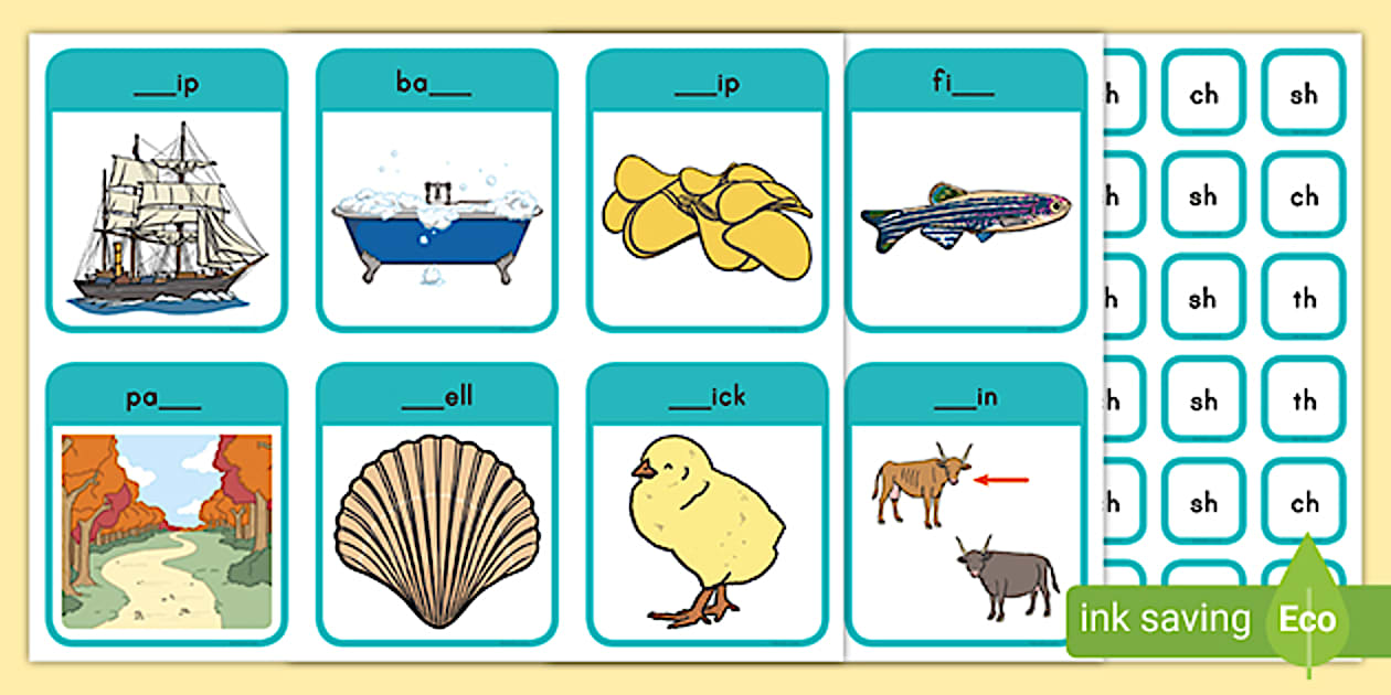 -ch, -sh, and -th Digraphs Matching Worksheet (teacher made)