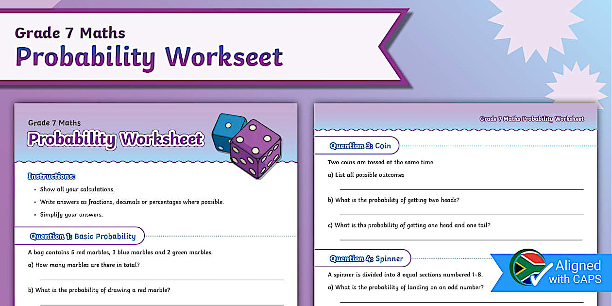 Grade 7 Maths - Term 4 - Probability - Worksheet