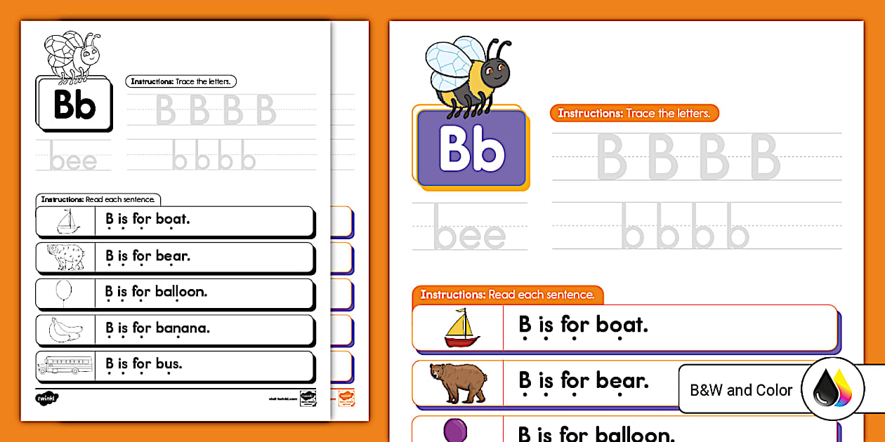 Letter B Fluency Sentences for ELL Alphabet Worksheet