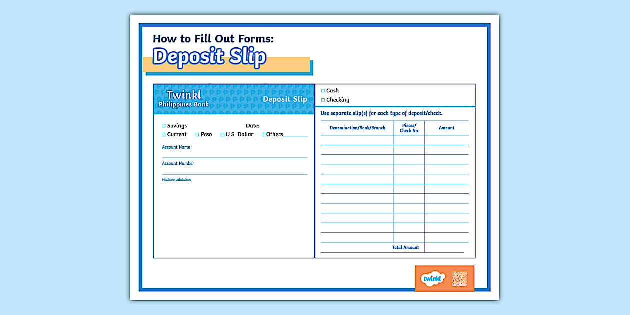 How to Fill Out Forms: Deposit Slip | Grade 5 | Twinkl