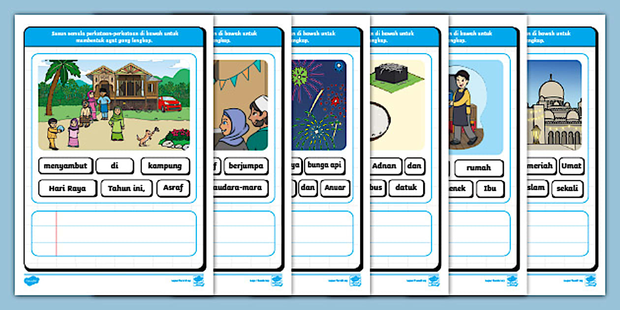 Lembaran Aktiviti Menyusun Ayat - Hari Raya Puasa KSSR 1