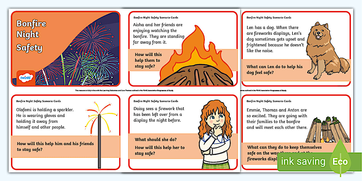 Bonfire Safety Cards - Health & Safety For Kids - Twinkl