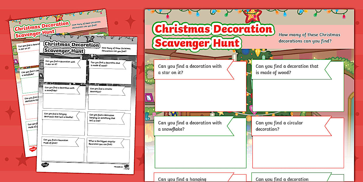 Christmas Decoration Scavenger Hunt Worksheet (teacher made)