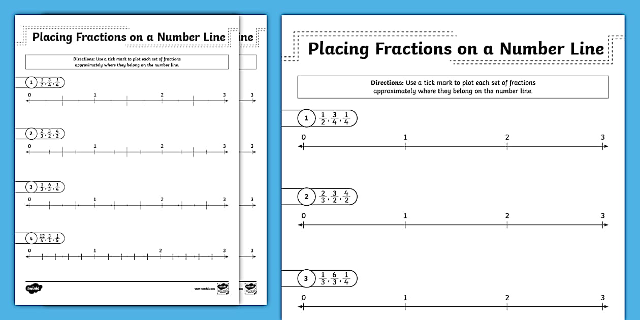 Placing Fractions on a Number Line Worksheet for 3rd-5th Gr