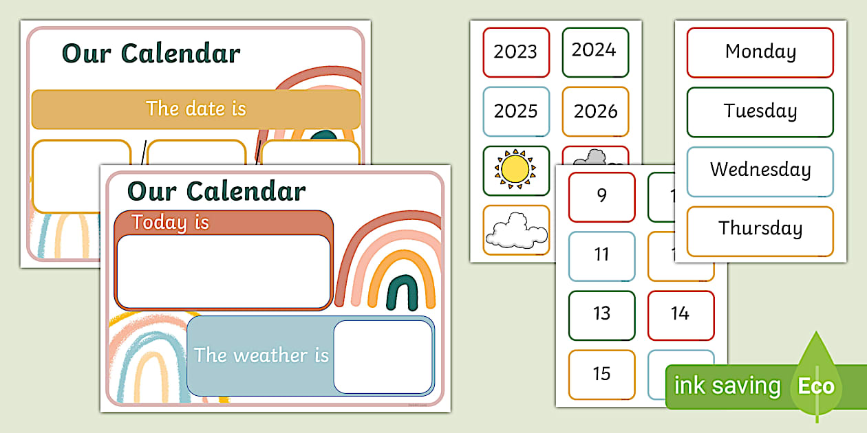 Editable Muted Rainbow Themed Daily Calendar Chart - Twinkl