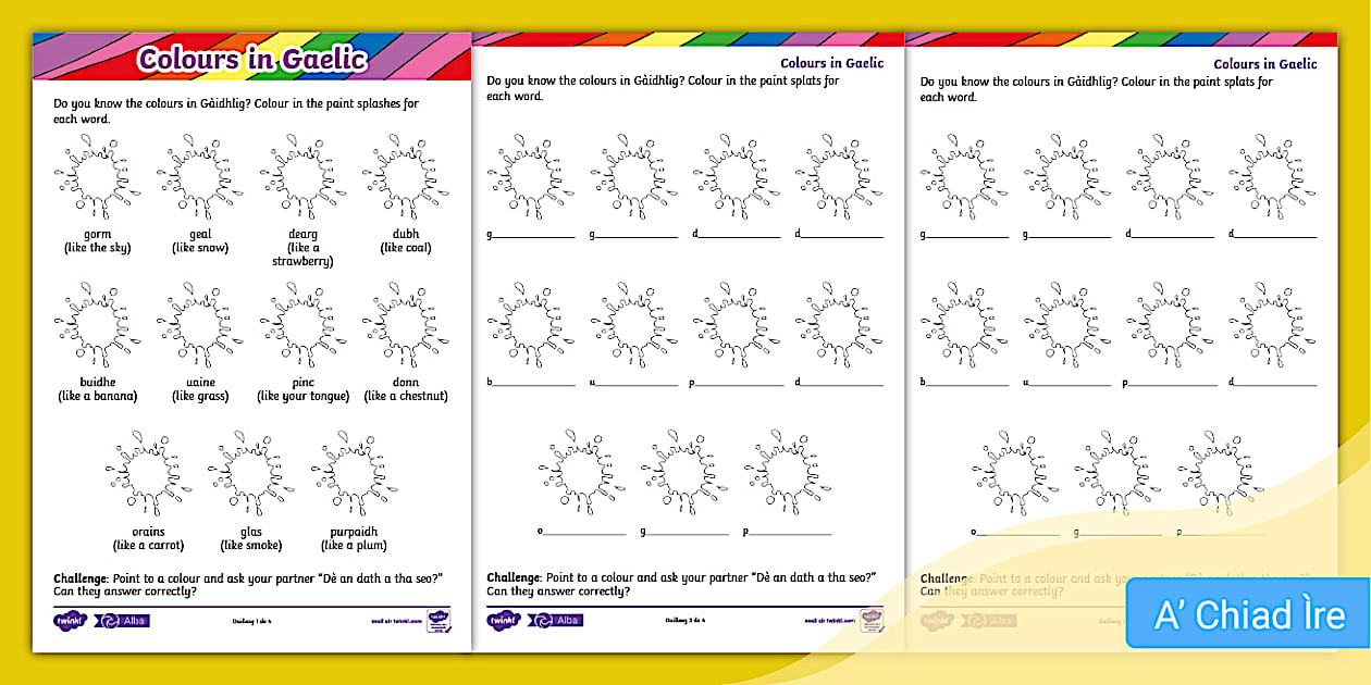 Learn the colours in Scottish Gaelic - Activity Sheet