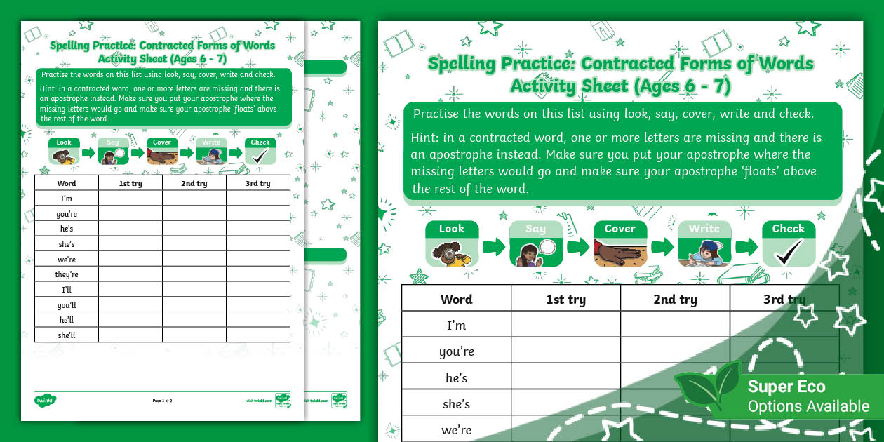Contracted Forms of Words Spelling Practice (Ages 6 - 7)