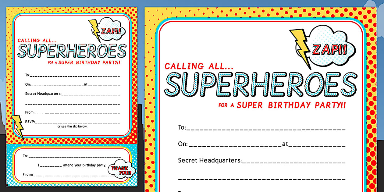 Editable Superhero Themed Birthday Party Invitations