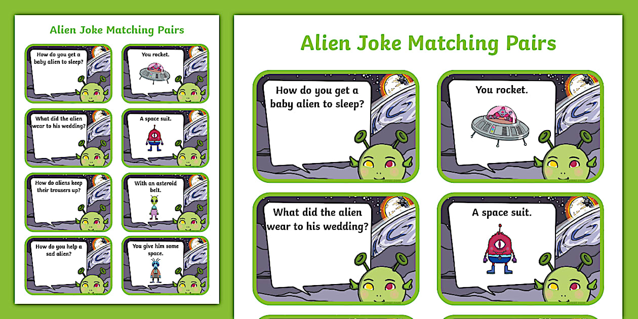 Alien Jokes for Kids Matching Cards (teacher made) - Twinkl