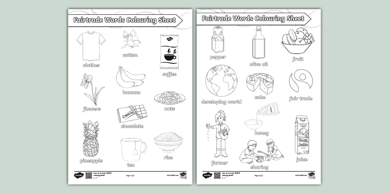 Fairtrade Words Colouring Sheets (teacher made) - Twinkl