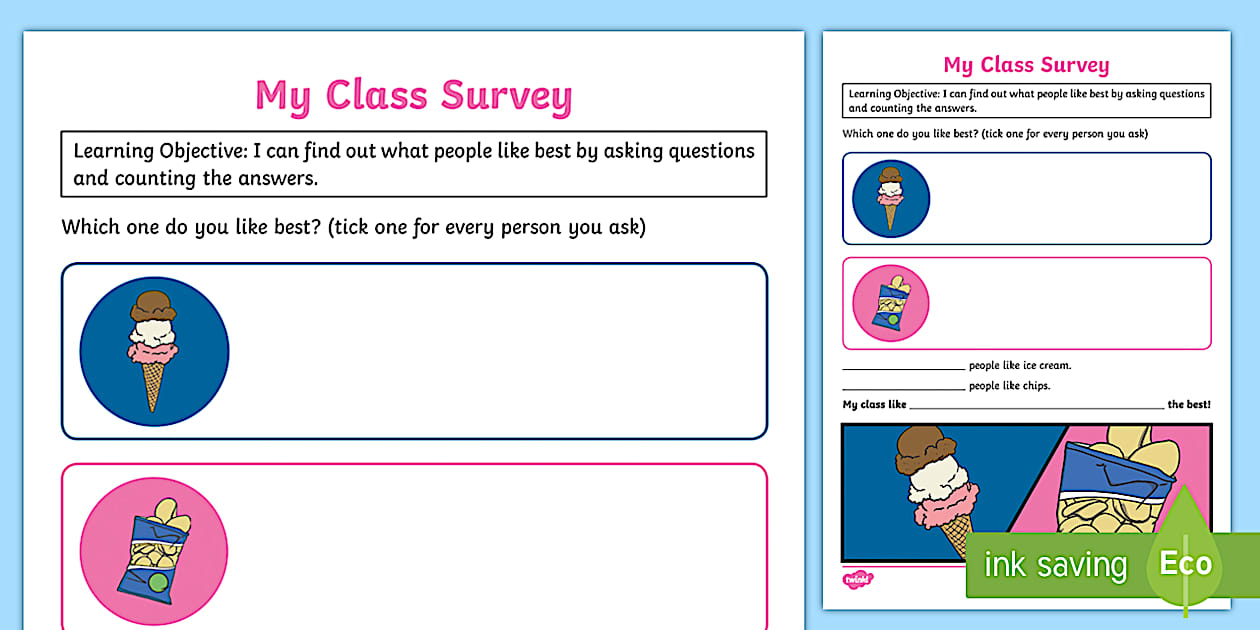 My Class Survey: Ice Cream or Chips Worksheet (Teacher-Made)