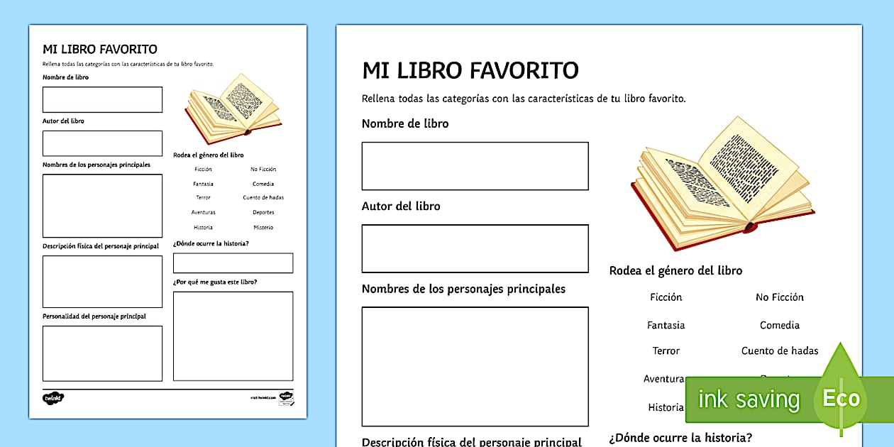 Black and White My Favourite Book Worksheet Spanish - Twinkl