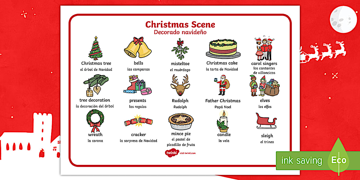 Christmas Scene Word Mat English/Spanish - EAL,Christmas Scene Word Mat