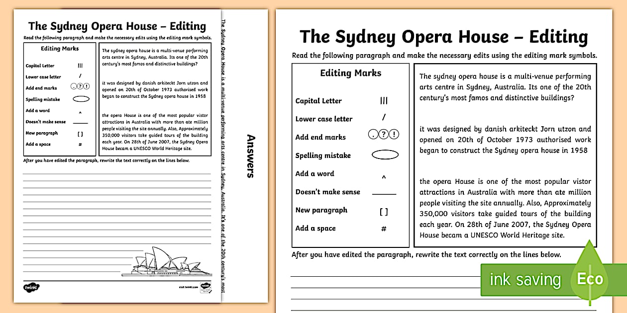 The Sydney Opera House Editing Passages Worksheet / Worksheet