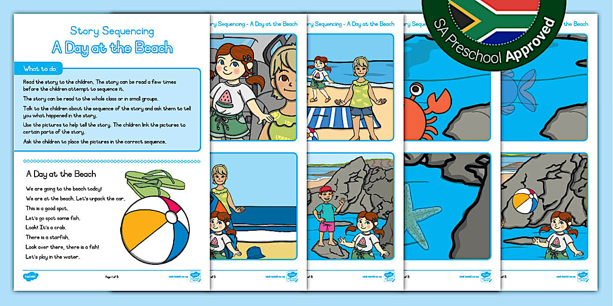 Preschool: Story Sequencing - A Day at the Beach - Twinkl