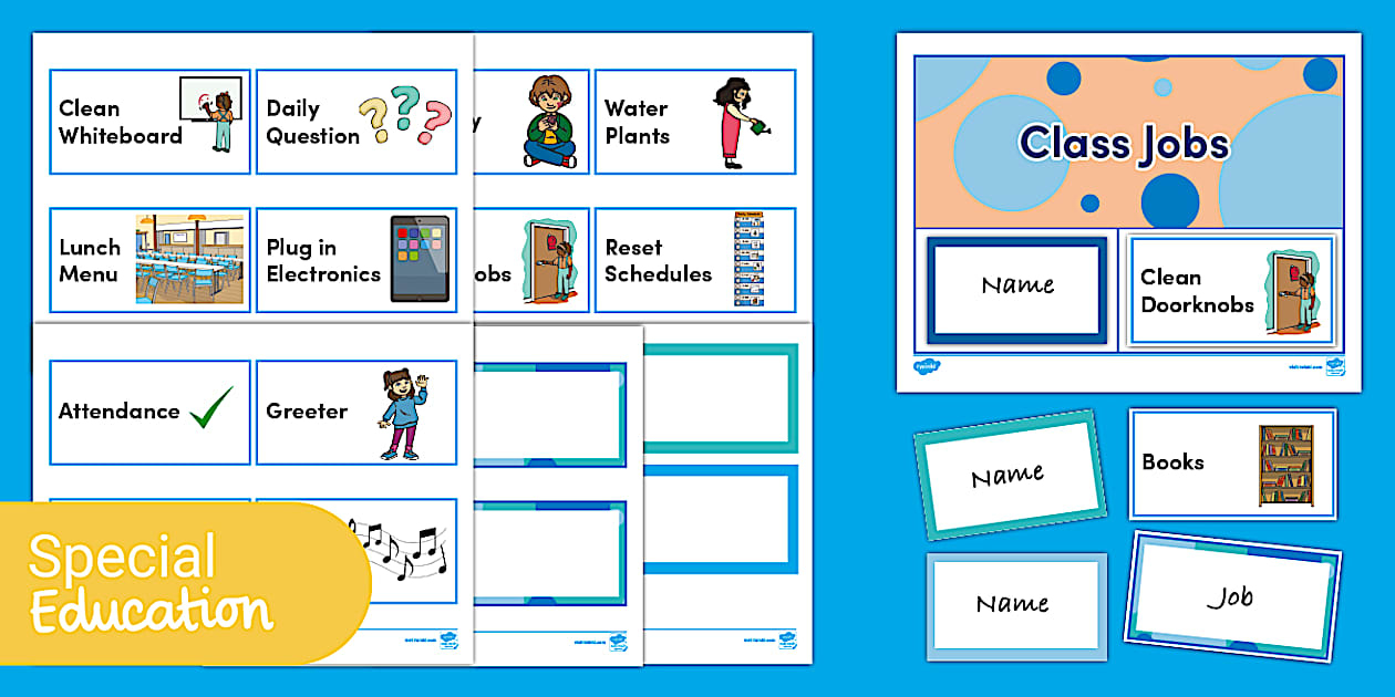 Classroom Jobs Bulletin Board Cards for Special Education