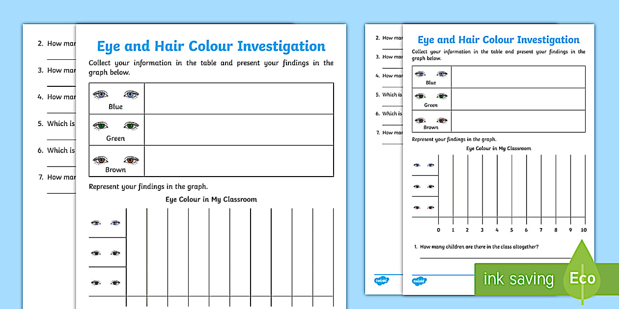 Eye and Hair Colour Investigation Worksheet - Twinkl