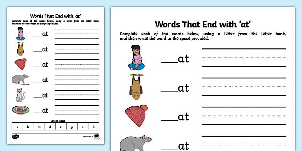 Dyslexic Words Ending in '-at' Worksheet (teacher made)