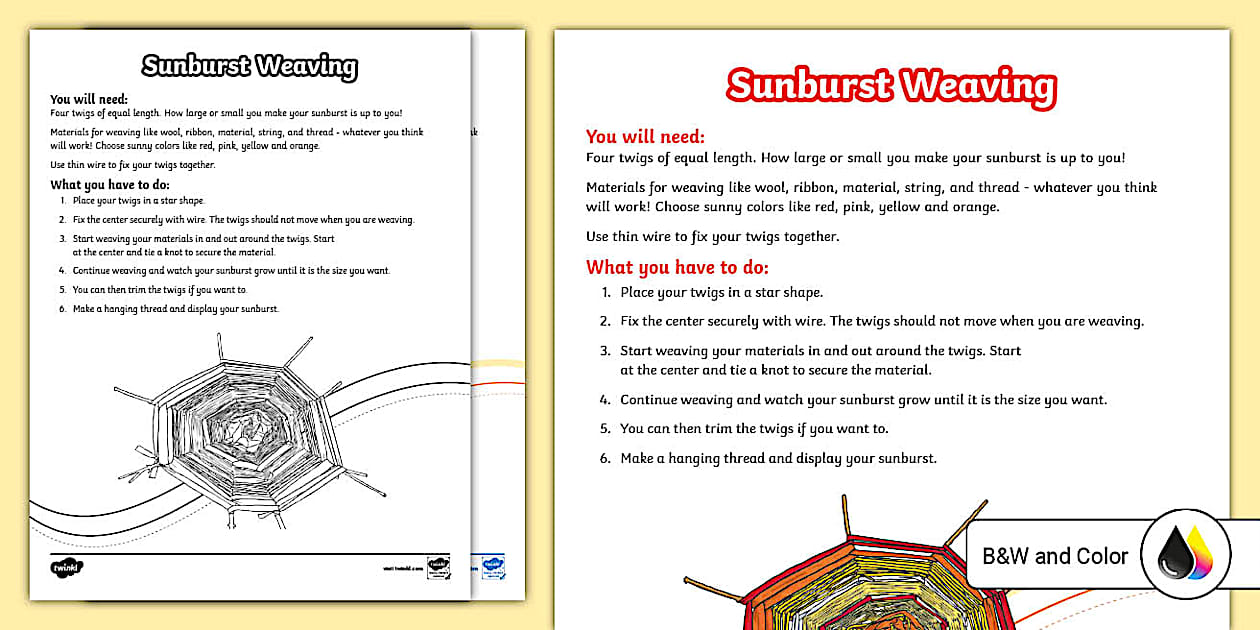 Summer Sunburst Weaving Worksheet for 6th-8th Grade - Twinkl
