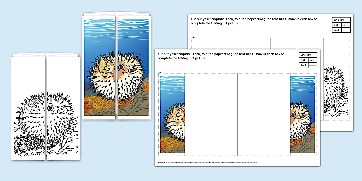 Pufferfish Folding Art Template (teacher made) - Twinkl